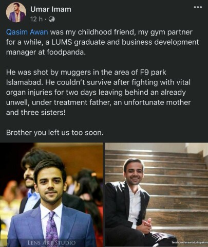 LUMS alumnus Qasim Awan shot dead by dacoits in capital - Pakistan Aaj ...